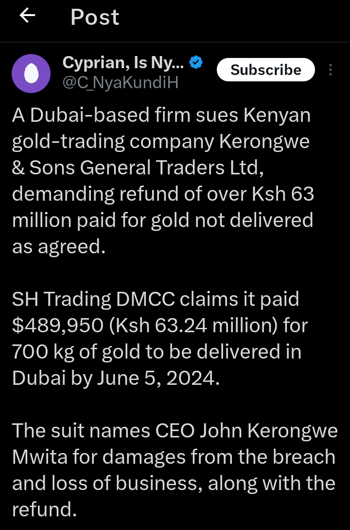 Gold fraud exposed as SH trading DMCC drags Kerongwe & Sons and CEO to ...